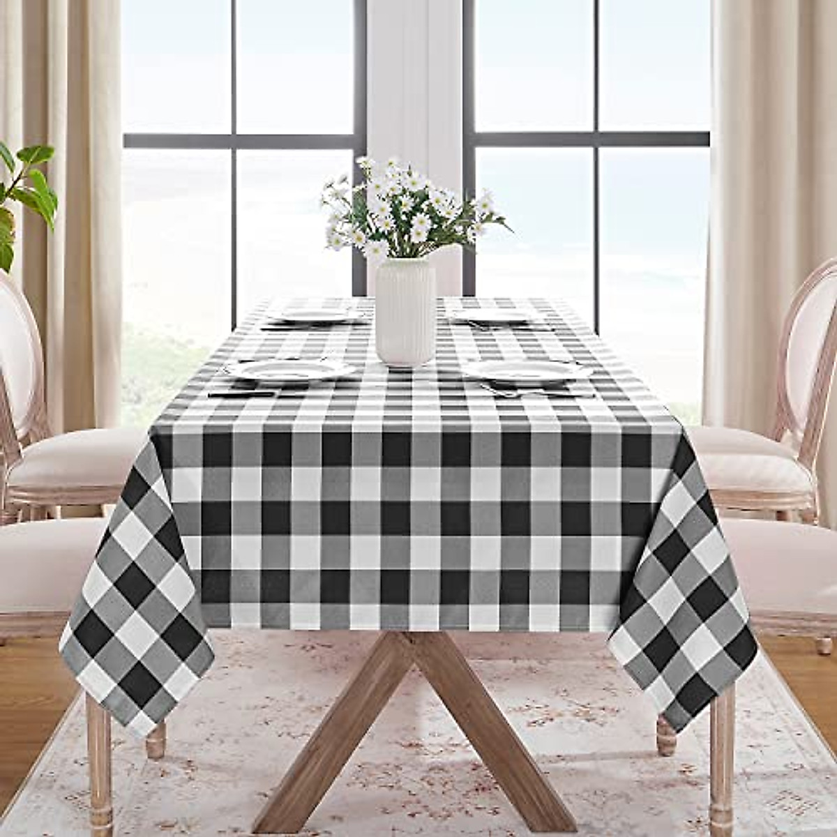 Softalker Gingham Checkered Tablecloth Square - Buffalo Plaid Farmhouse Table Cloth Waterproof Stain Resistant Washable Polyester Table Cover for Outdoor, Camping, Picnic - Black, 54 x 54 Inch