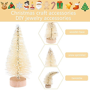 Ioffersuper 12Pcs Mini Sisal Trees with Wood Base Artificial Christmas Pine Trees Bottle Brush Trees for Winter Snow Miniature Scenes DIY Christmas Crafts Xmas Holiday Home Desk Tabletop Decor