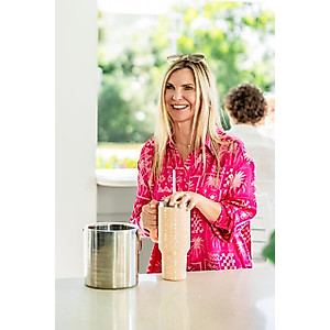 Sip+Sea Grenada 40oz Rhinestone-Encrusted Insulated Tumbler - Premium Bling Stainless Steel Water Bottle with Handle, Double Wall Vacuum Technology, Includes Leakproof Lid and Straw