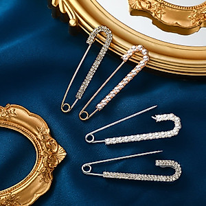 8 Pieces Women Brooch Pins Sweater Shawl Clips Faux Crystal Pearl Brooches Safety Pins Dress Shirt Clips for Women Gold Silver
