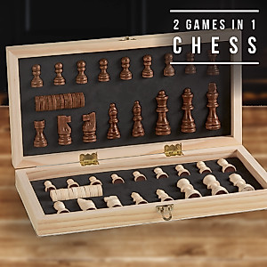 HAMMER + AXE 2-in-1 Checkers & Chess Board Game Set, Premium Quality Wood, Full-Sized Folding Board & Pieces, Portable Travel Activity for Home, Beach, Camping, BBQ, Fun Activity for Kids & Adults