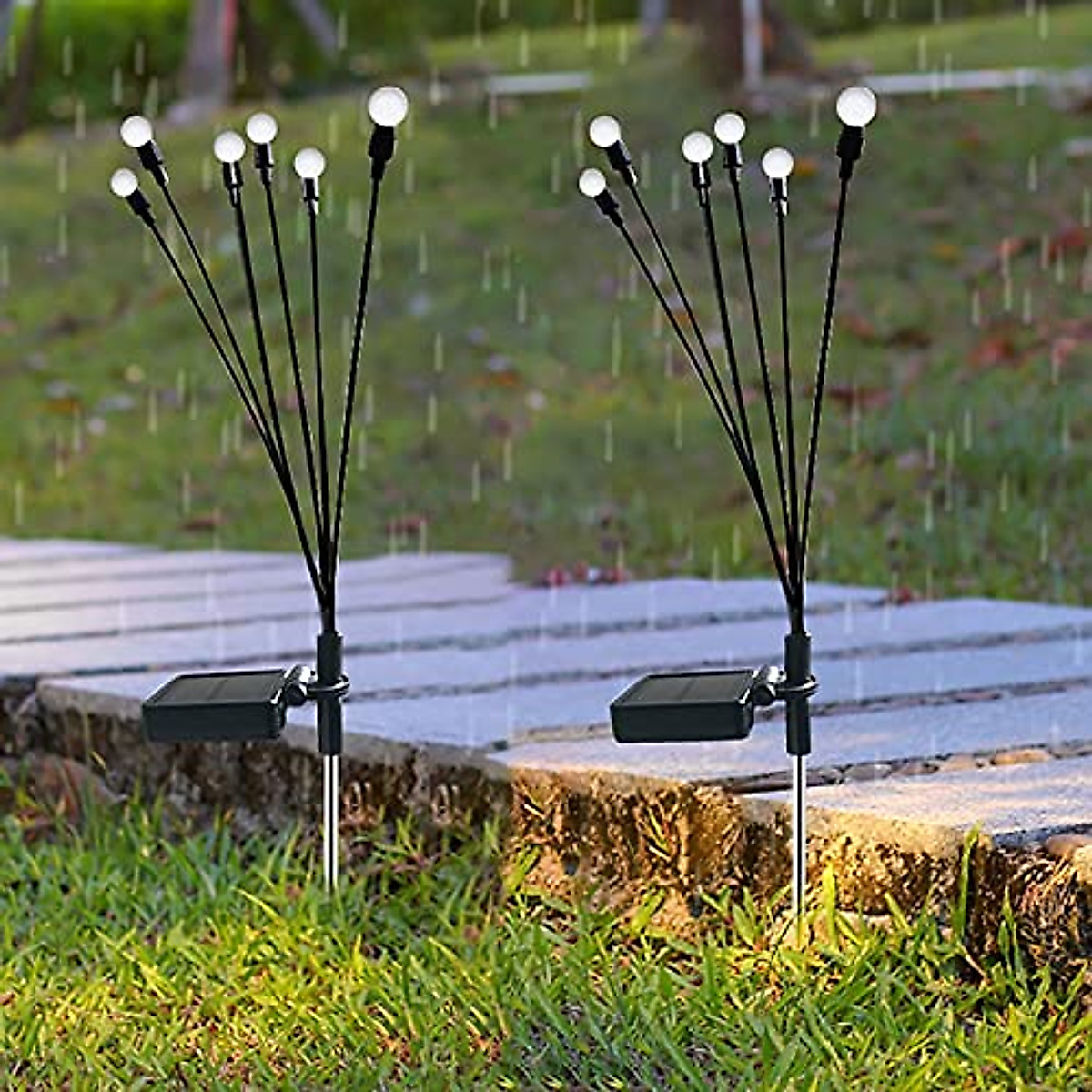 JiJiRuDU Solar Garden Lights Starburst Swaying Light Swaying When Wind Blows Solar Lights Outdoor Decorative String Lights White Cord Warm Light (Yellow, One Size)