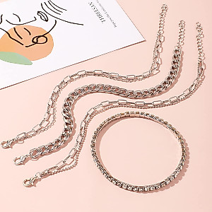 Nanafast 4-6PCS Ankle Bracelets Set for Women Gold Boho Beach Anklet Chain Adjustable Foot Jewelry Extremely Simple Style-4PCS-Silver