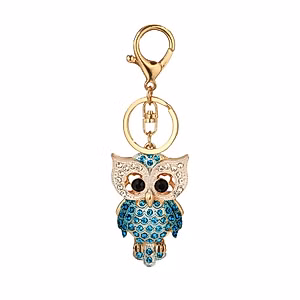 AMNGYOOK Owl Keychains, Cute Owl Shape Key Chain Crystal Rhinestone Animal Key Ring For Bag Wallet Purse Handbags Cars Key (Blue)