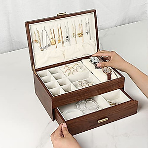 IRIVER BLANK High-end Solid Wood Jewelry Storage Box Ladies Retro Wooden Necklace Jewelry Bracelet Watch Display Box Handmade Wedding Birthday Anniversary Jewelry Collection Box(Double Layer)