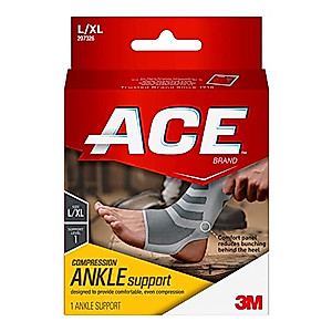 ACE Brand Compression Ankle Support, Large/Extra Large, Gray, 1/Pack