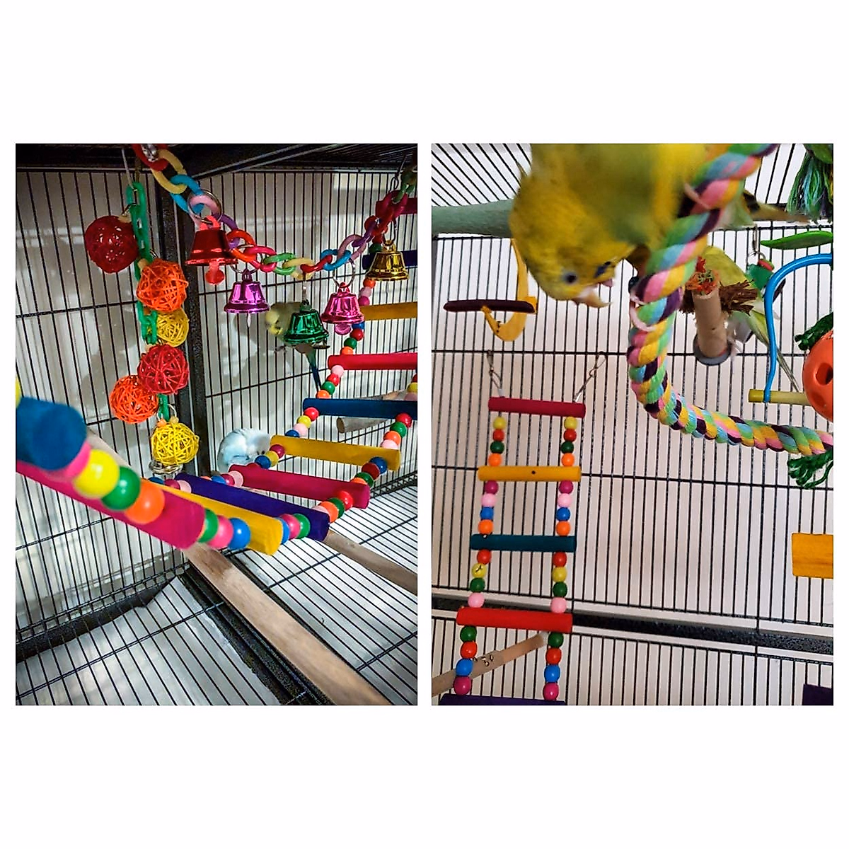 DS. DISTINCTIVE STYLE Bird Ladder Toys Coloured Flexible Parrot Swing Bridge Wooden Cockatiel Cage Hanging Climbing Ladder (39 in (16 Steps))