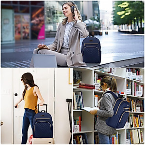 Bonioka Laptop Backpack for Women, Laptop Bag Travel Backpacks for Work Travel 15.6 Inch with USB Charing Port Luggage Strap Blue