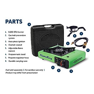 Flame King YSNVT-505 Dual Fuel Butane & Propane Gas Camping Stove with Single Burner, Portable and Great for Outdoor Cooking, Backpacking