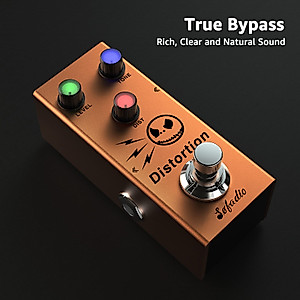 Sofadio Distortion Guitar Pedal, True Bypass DC 9V Mini Single Effect Pedals for Electric Guitars with Color LED Buttons Easy to Use in Dark Environment