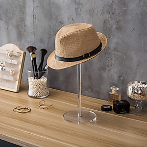 MyGift 16-Inch Clear Premium Acrylic Hat Rack Stand and Wig Holder, Decorative Cap Fedora Cowboy Hat Display Stand with Pedestal and Sturdy Round Base