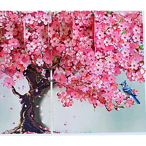 PQ Bees Pop Up Birthdays Card for Women Mom Grandma Wife | 3D Mother’s Day Anniversary Get Well Soon Thank You Valentines Day Card (Size 6x8 In – Cherry Blossom BlueJay Bird).