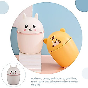 Housoutil Mini Trash Can with Lid Rabbit Shaped Desk Mini Garbage Container Cute Desktop Basket Can Closable Trash Bin for Office Bedroom