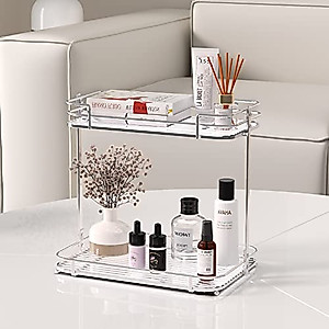 Acliys Bathroom Organizer Countertop 2 Tier Acrylic Bathroom Counter Organizer Perfume Organizer Vanity Organizer Skincare Organizers Kitchen Countertop Organizer(Silver, Clear)