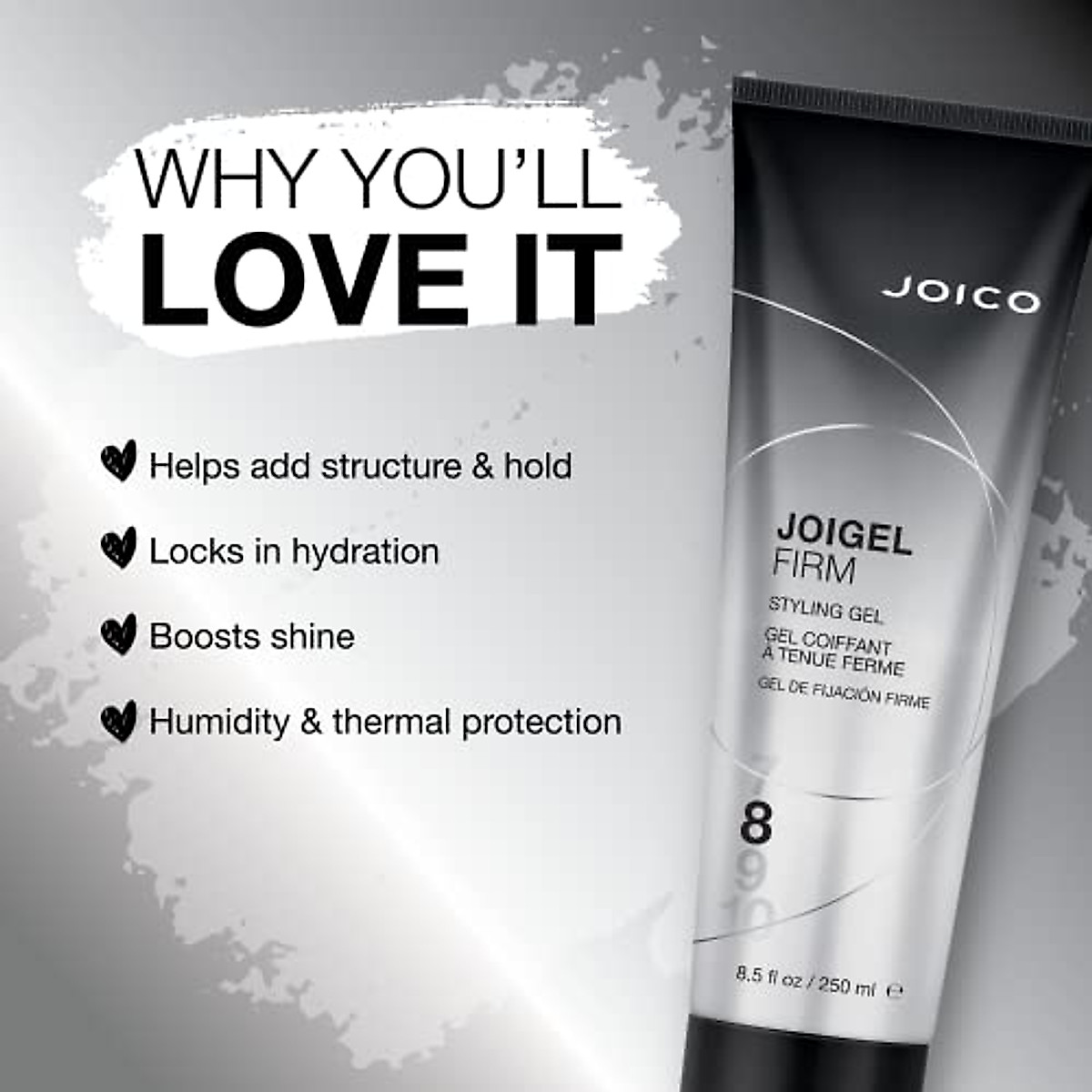 JoiGel Firm Styling Gel | For Most Hair Types | Add Body and Volume | Lock In Moisture & Boost Shine | Thermal Heat & Humidity Protection | Protect Against Pollution | 8.5 Fl Oz