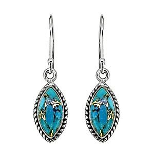 YoTreasure Blue Copper Turquoise Dangle Earrings Solid 925 Sterling Silver Birthstone Jewelry for Women