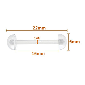 Oasis Plus 10pcs 14G Clear Flexible Tounge Retainer Nipple Ring Barbell 6mm Half Ball Body Piercing