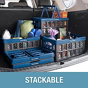 CleverMade Eco 24L Collapsible Reusable Plastic Grocery Shopping Baskets; Small Foldable Storage Crates with Handles, 3 Pack, Stone