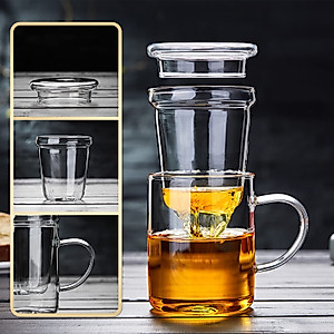Unbreakable Glass Tea Cup with Infuser and Lid 500ml/17oz Glass Tea Infuser Mug Heat Resistant Silicate Glass Teacup with Strainer for Loose Leaf Blooming Tea Bag Gas Stovetop Safe