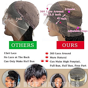 360 Lace Front Wigs Human Hair Deep Wave 360 HD Full Lace Wigs Human Hair Pre Plucked 360 Deep Wave Ponytail Wig Wet and Wavy Human Hair Wig 360 Frontal Wig with Baby Hair Natural Color 20 inch