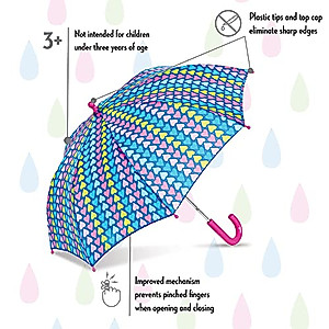 ShedRain Multicolored Heart Striped Kids Umbrella - Pinch-Proof, Easy Grip Handle - Compact Children's School & Travel Umbrella with Large 33" Arc, Heavy Duty Steel Shaft & Fiberglass Ribs
