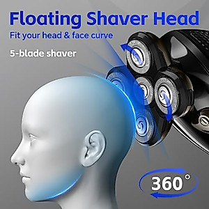 Tiklean Bald Head Shaver, Electric Razor for Men, 5-in-1 Head and Face Grooming Kit, Waterproof and Rechargeable