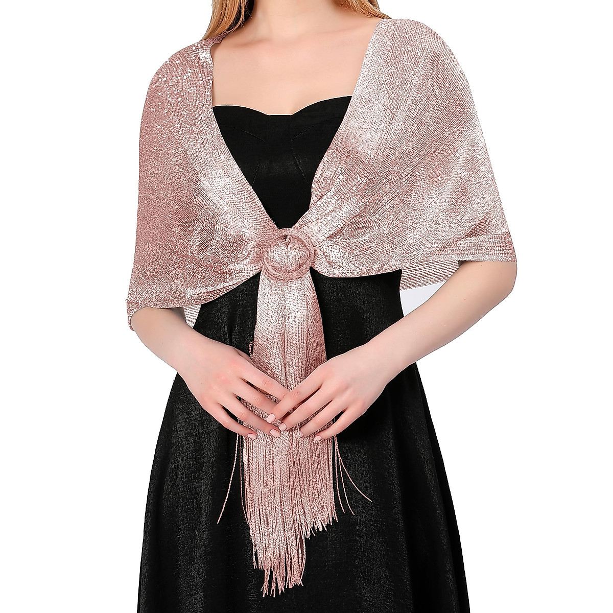 ZENUTA Shawls and Wraps for Evening Dresses, Womens Shawls and Wraps, Dressy Shawls and Wraps for Evening Wear (F. Pink (With Pink Buckle))
