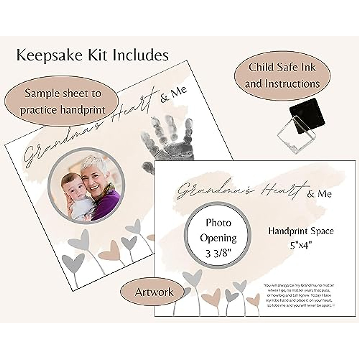 Baby Child Keepsake Handprint Frame for Grandma with Poetry - Loving Gift for Grandma for Christmas, Mother's Day- Made in USA