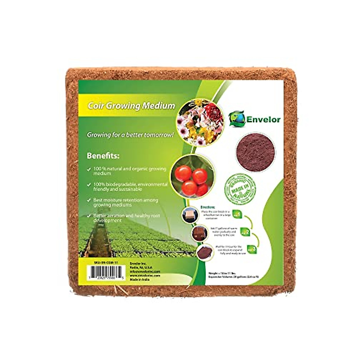 Envelor Coco Coir Brick Coconut Fiber for Plants Natural Garden Soil for Vegetables Potting Soil Block Coco Peat Coco Coir Bulk Coconut Husk Planting Soil 10 lbs Compressed Coconut Coir Brick, 1 Pack