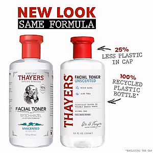 THAYERS Alcohol-Free, Hydrating, Unscented Witch Hazel Facial Toner with Aloe Vera Formula, Vegan, Dermatologist Tested and Recommended, 12 Oz (Packaging May Vary)