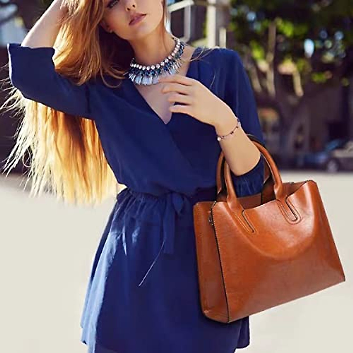 Nevenka Women's Top-handle Cross Body Handbag Middle Size Leather Tote Bag Purse (Green)