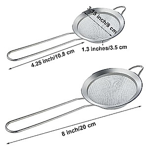 WLLHYF Fine Mesh Strainers Stainless Steel Long-Handled Tea Cup Bar Cocktail Coffee Juice Filter Sifter for Kitchen Food Powder Rice Flour Baked Pasta Small Leak Sieves 3 Inch Silver