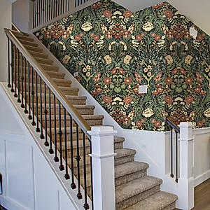 Vintique Vintage Peel and Stick Wallpaper Black and Green Wallpaper Boho Floral Peel and Stick Wallpaper Contact Paper Leaf Removable Wallpaper SelfAdhesive for Cabinets Shelf Liner Vinyl 17.3in*9.8ft