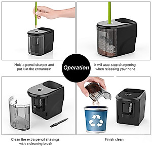 Electric Pencil Sharpener Heavy-Duty Helical Blade Sharpener with Adapter/Battery Operated for No.2/ (6-8mm) Pencils with Auto Stop & Cleaning Brush in School/Classroom/Office (Black)
