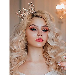 SWEETV Rose Gold Queen Crown for Women, Baroque Crown for Cake Topper, Costume Accessories for Wedding Brithday Party Babyshower Pageant