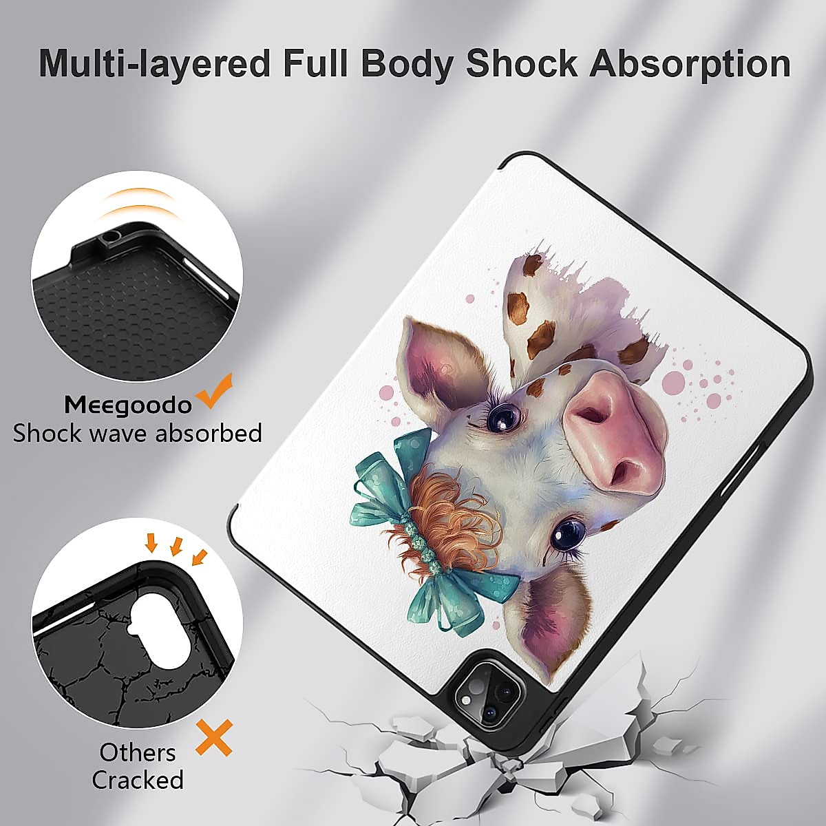 MEEgoodo Case for iPad Pro 12.9 Case M2 6th/5th/4th/3rd Generation 2022 2021 2020 2018, Protective Tablet Cover with Soft Back Shell for Kids, Baby Owl