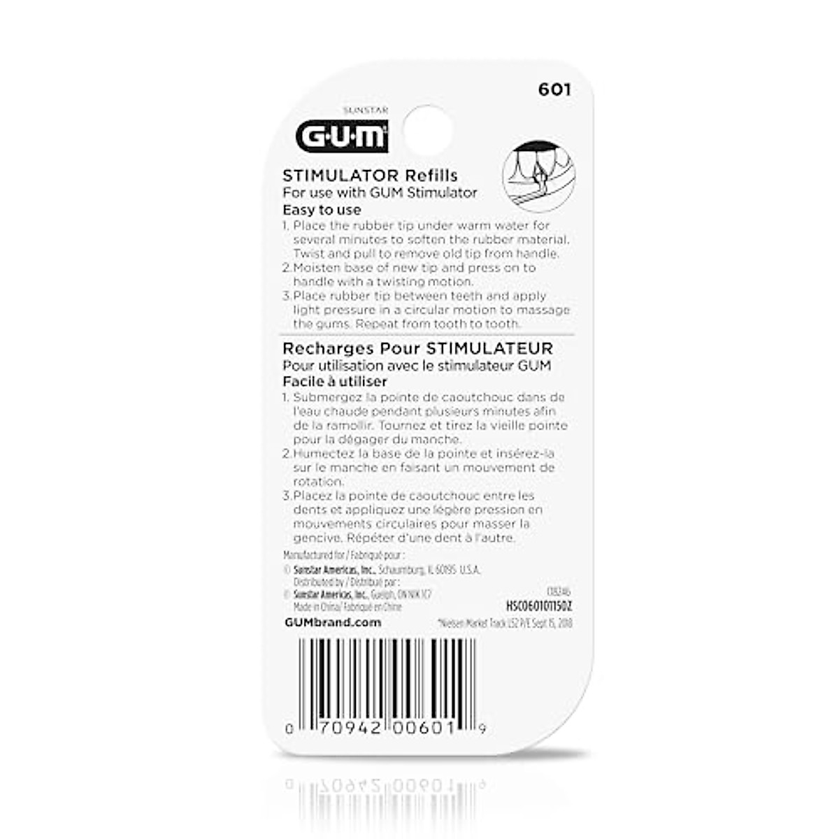 GUM Stimulator Refills - 3 Rubber Tips Included - Compatible with The Stimulator Permanent Handle - Massager, Plaque Removal Health,3ct, 1pk