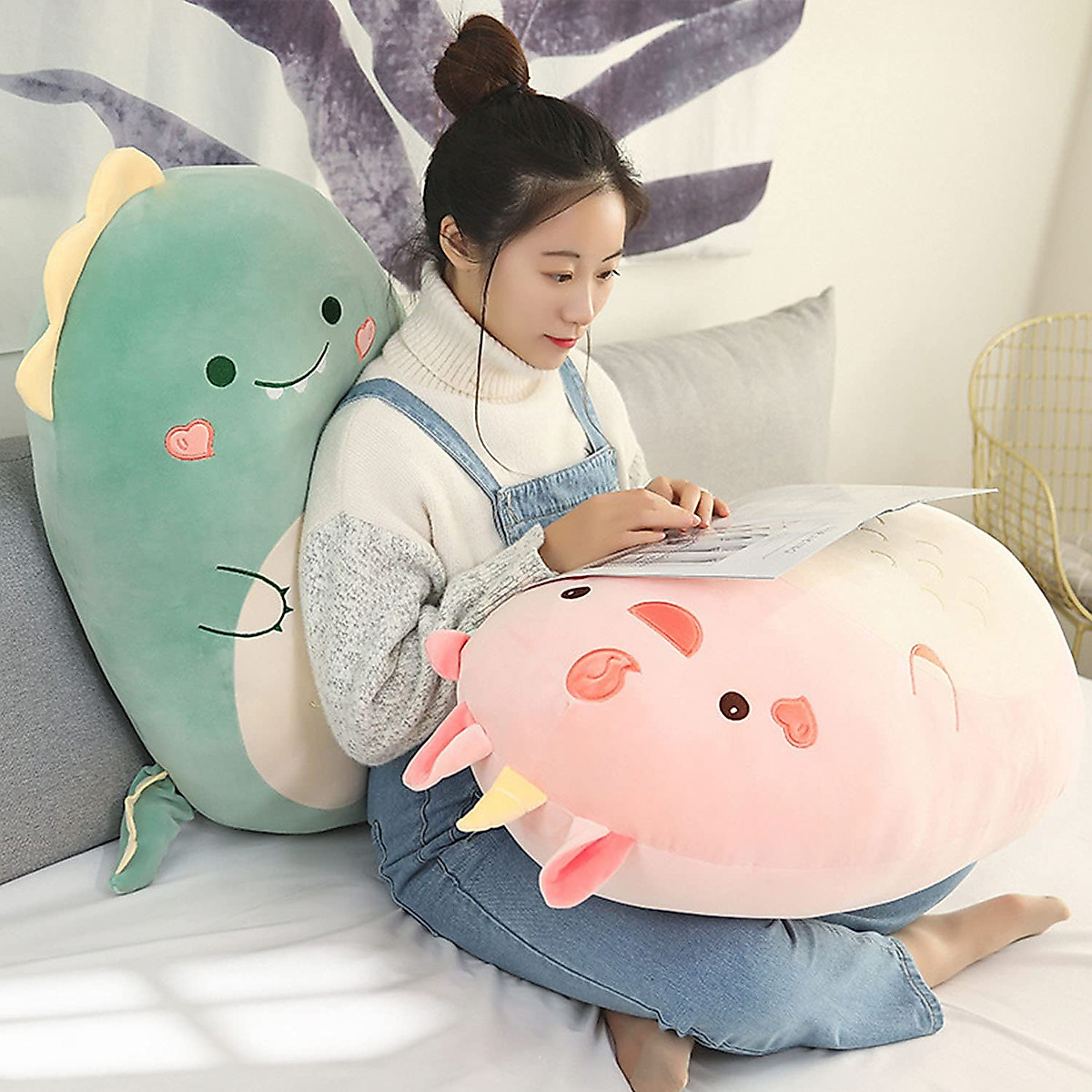 Kekeso Dinosaur Plush Hugging Pillow - 17.71in, Cute Stuffed Animal Toy, Soft Cartoon Sleep Pillow for Kids