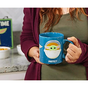 Silver Buffalo Star Wars The Mandalorian The Child Baby Yoda Grogu Protect Attack Snack Ceramic Coffee Mug, 20-Ounces