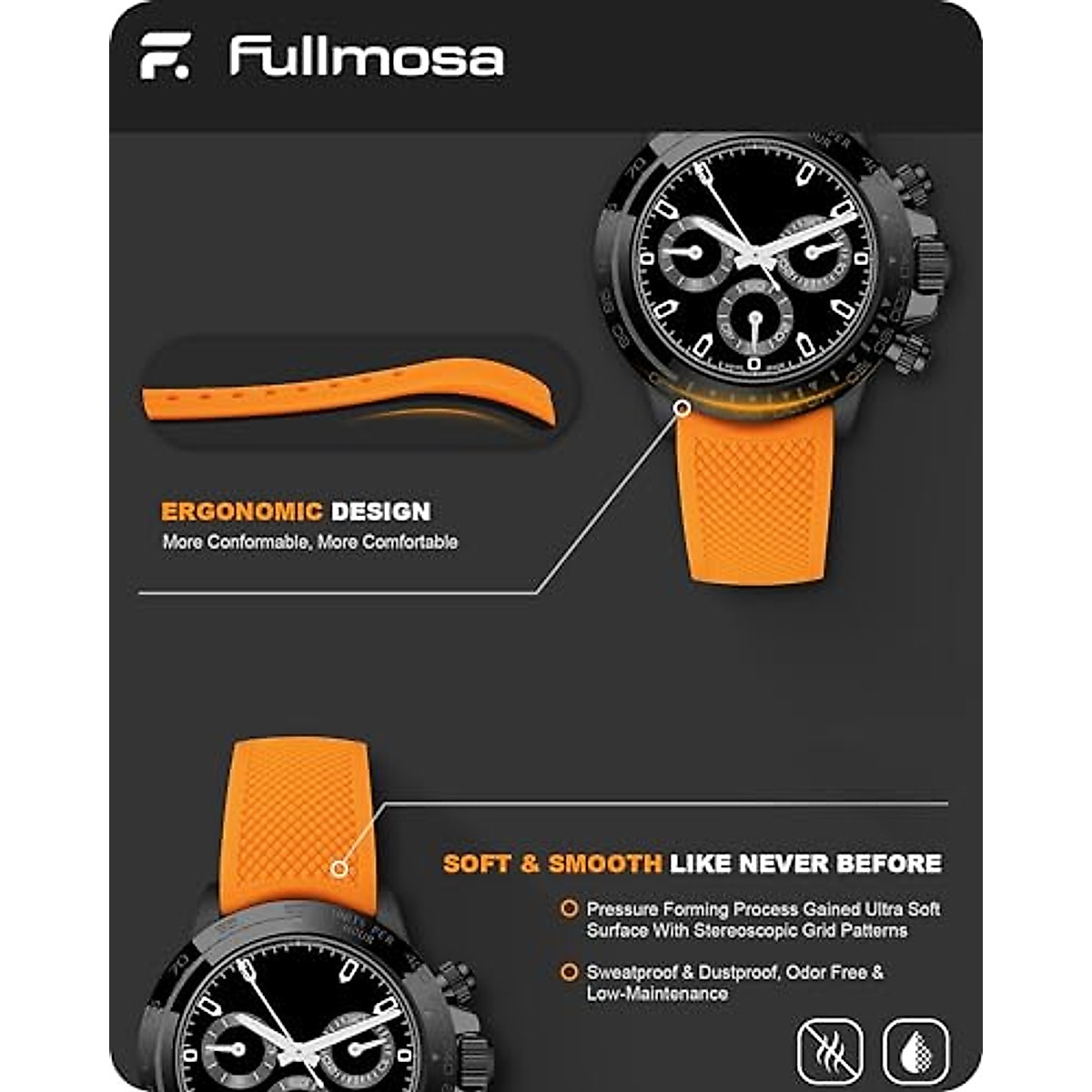 Fullmosa 22mm Silicone Watch Bands No Gaps Compatible for Samsung Galaxy Watch 46mm/Gear S3 Classic/Frontier, Galaxy Watch 3 45mm,(Orange+Black)