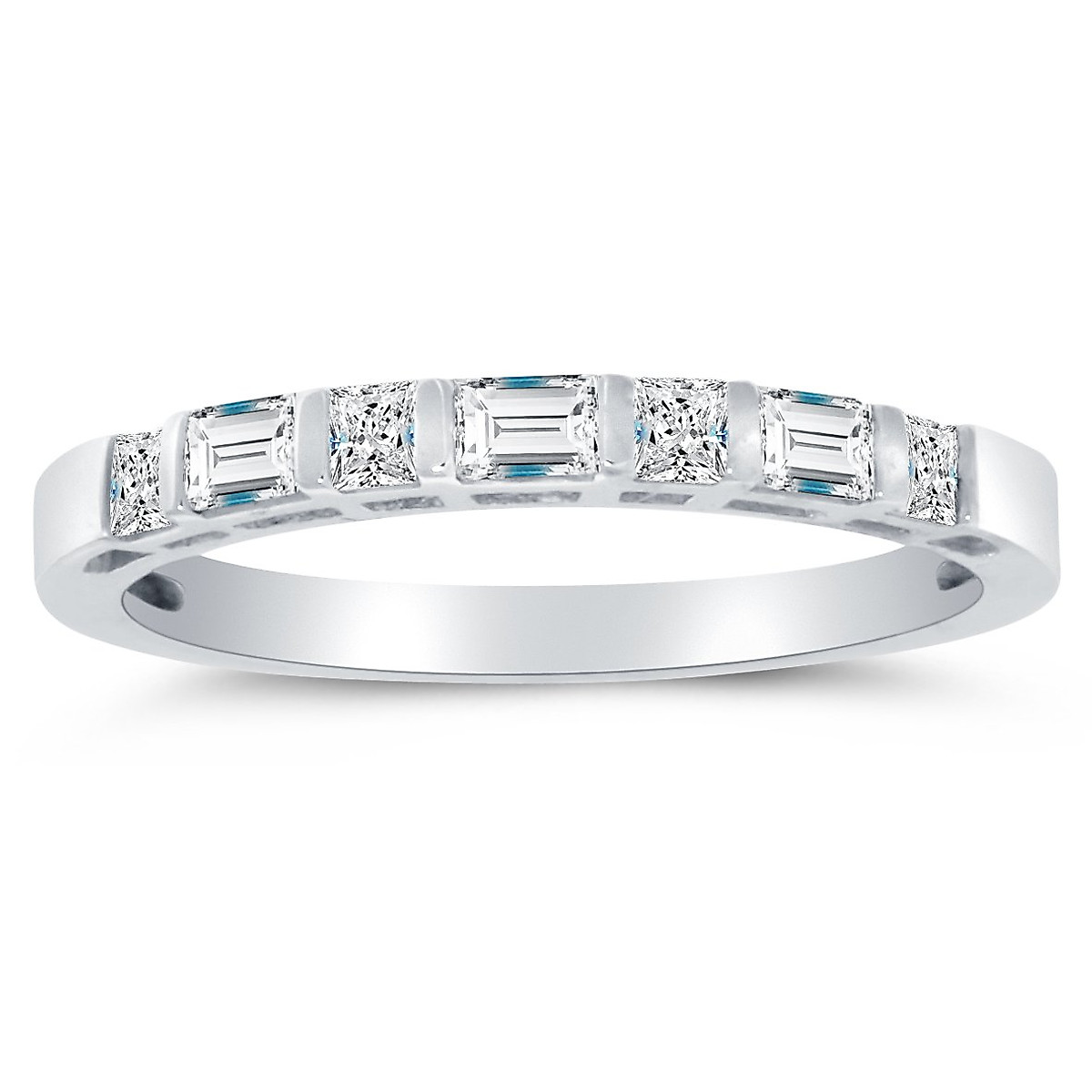 Size 8.5 - Solid 14k White Gold CZ Cubic Zirconia Bridal Engagement Ring w/Matching Wedding Band Two Ring Set - Princess Cut Solitaire with Baguette Side Stones (1.75cttw., 1.0ct. Center)