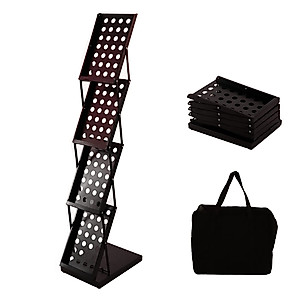 ARNOTEKS Foldable Brochure Display Stand Magazine Catalog Literature Rack Portable 4 Pockets with Carrying Bag，Stable Not Easy to Deform for Exhibitions Trade Show and Office Retail Store（Black）