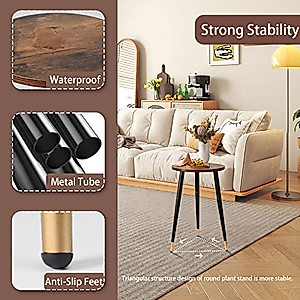 Dunatou Wood Plant Stands, Tall Metal Wood Shelf Holder for Flower Pots, Mid Century Indoor Plant Stand for Corner Living Room Balcony Garden Patio, Modern Home Decor Small Round Side End Table