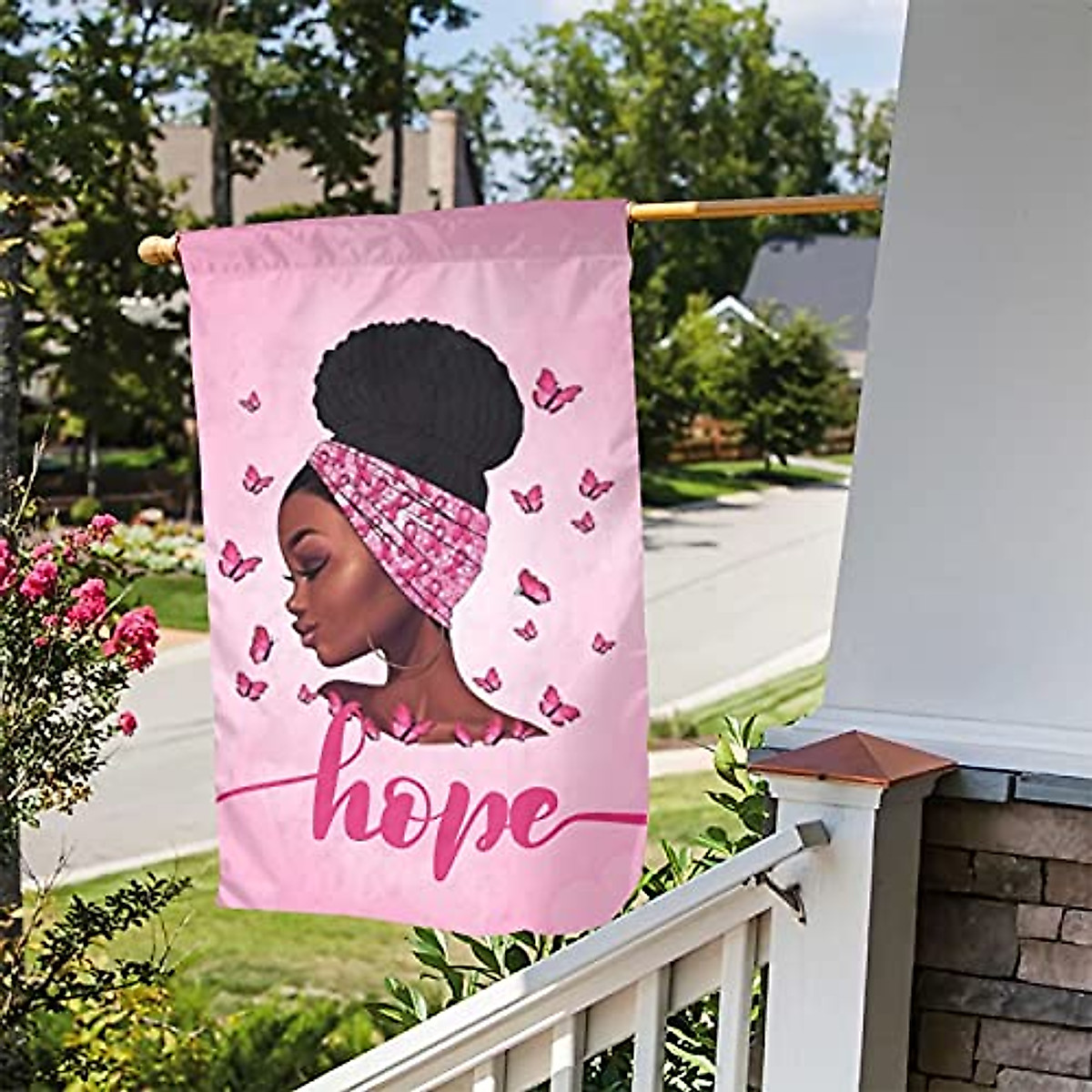African American Breast Cancer Awareness Garden Flags 12×18 Double Sided Small Banner Sign Decoration Flags For Outside Yard Outdoor Decor