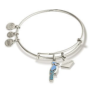 Alex and Ani Symbols and Tokens Expandable Bangle for Women, Blue Jay Charm, Shiny Silver Finish, 2 to 3.5 in