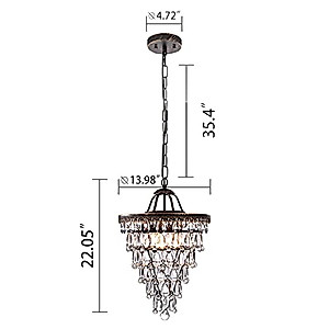 Wellmet Crystal Chandelier,Farmhouse Bronze Bathroom Chandeliers, Foyer Lighting Hanging Pendant Light Fixture for Bedroom Entryway Living Kids Room Corridor Closet