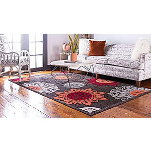 Unique Loom Outdoor Modern Collection Area Rug - Chicago (5' 1" x 8' Rectangle, Brown/ Orange)