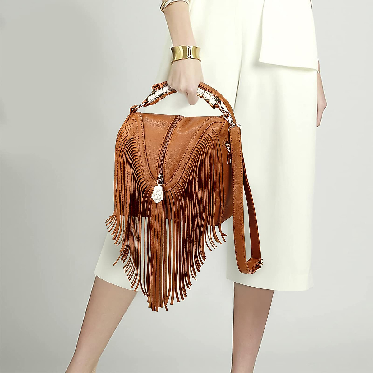 UKENENG Women's Crossbody Bag Shoulder Bag with Tassel (Brown)