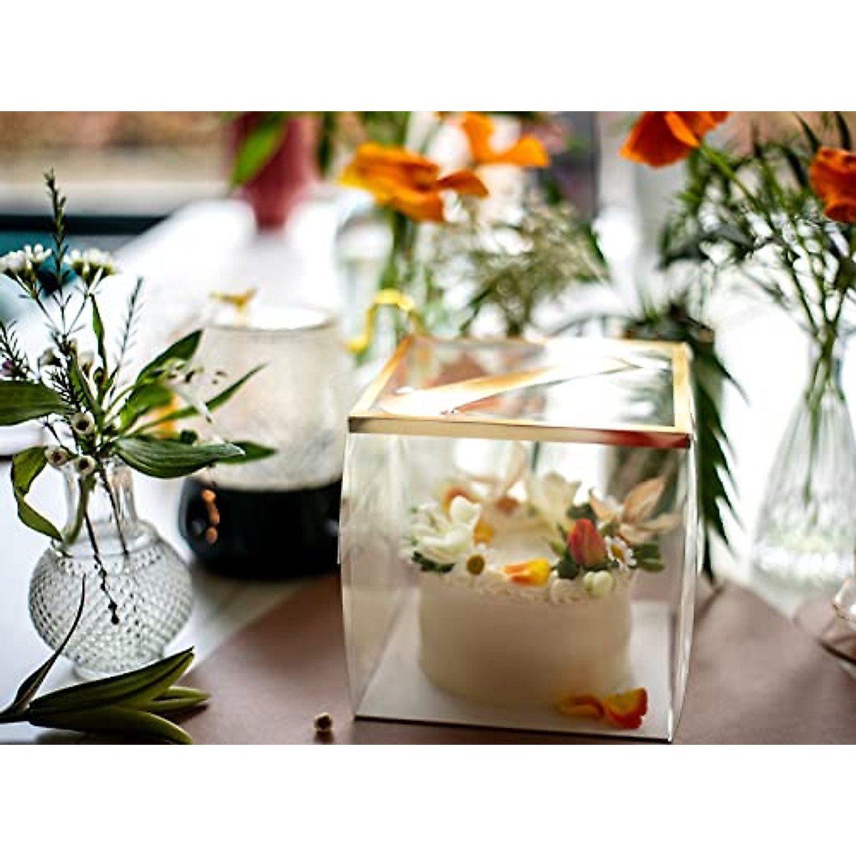 Zealax Cake Boxes with Cake Boards 6 Inch, 10pcs Clear Cake Box Storage Container Plastic Bakery Boxes for Packaging Small Cake Dount Chocolate, Gift Box for Wedding Party Graduation