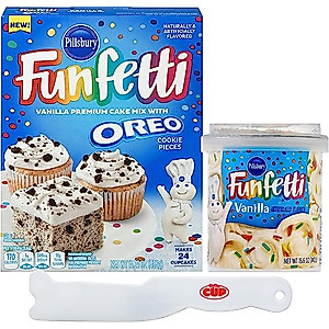 Funfetti Bundle, Includes 1 of each: Oreo Vanilla Cake Mix and Vanilla Frosting with By The Cup Spatula Knife